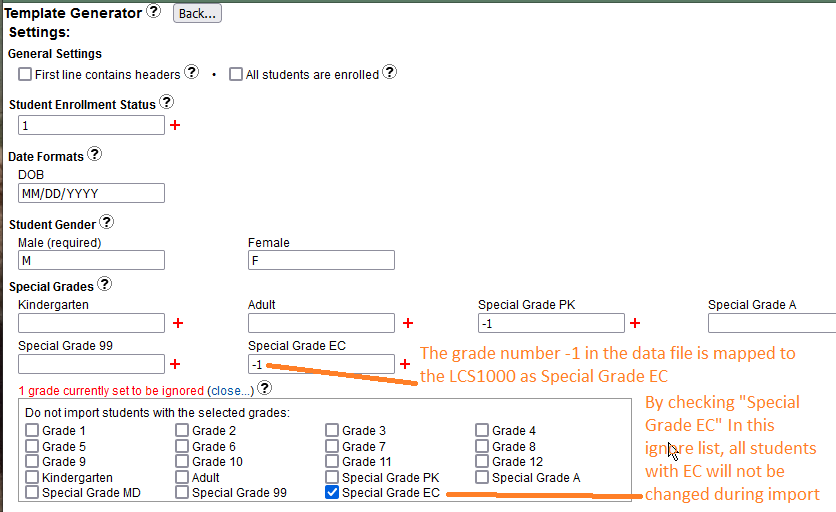 How to ignore schools, grades or students from importing