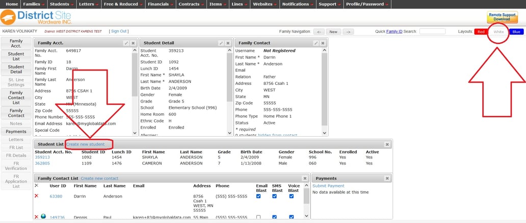 How do I create a lunch account for school staff members?