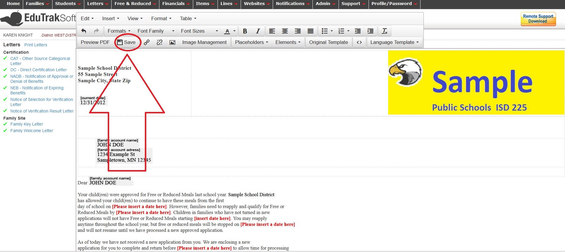 How do I update the Notice of Expiring Benefits (NEB) letter?