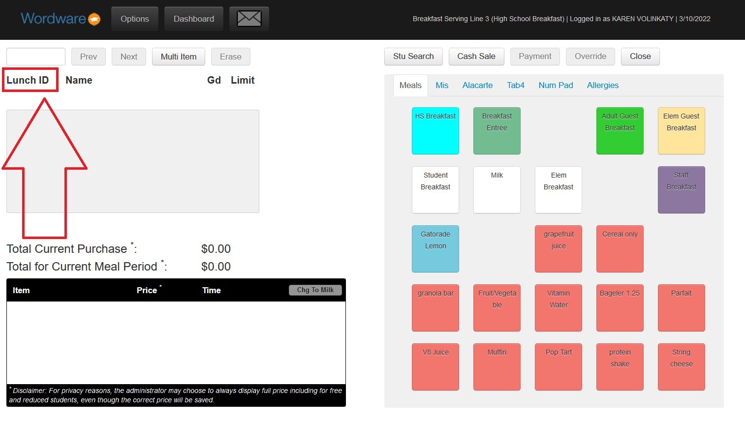 How do I print barcodes for students to use in the serving line?